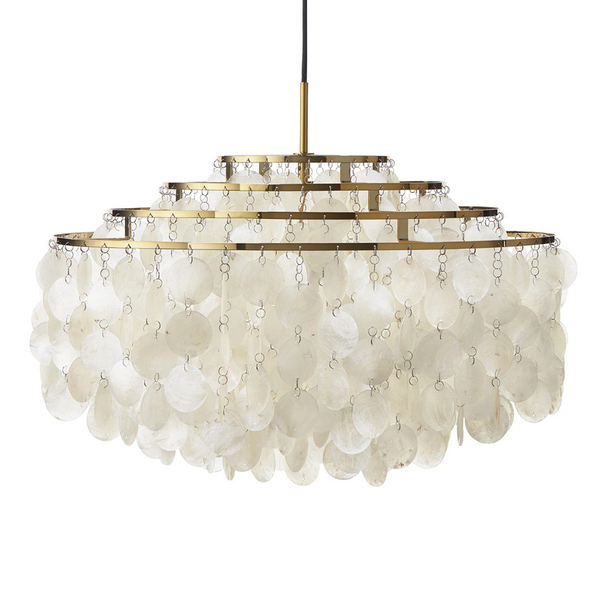 Fun Pendant Lighting with Seashell Discs in Brass and Gold