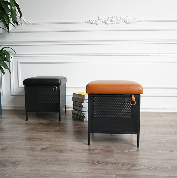 Danish Corridor Bench With Storage | Metal Mesh Base | Black Seat ...